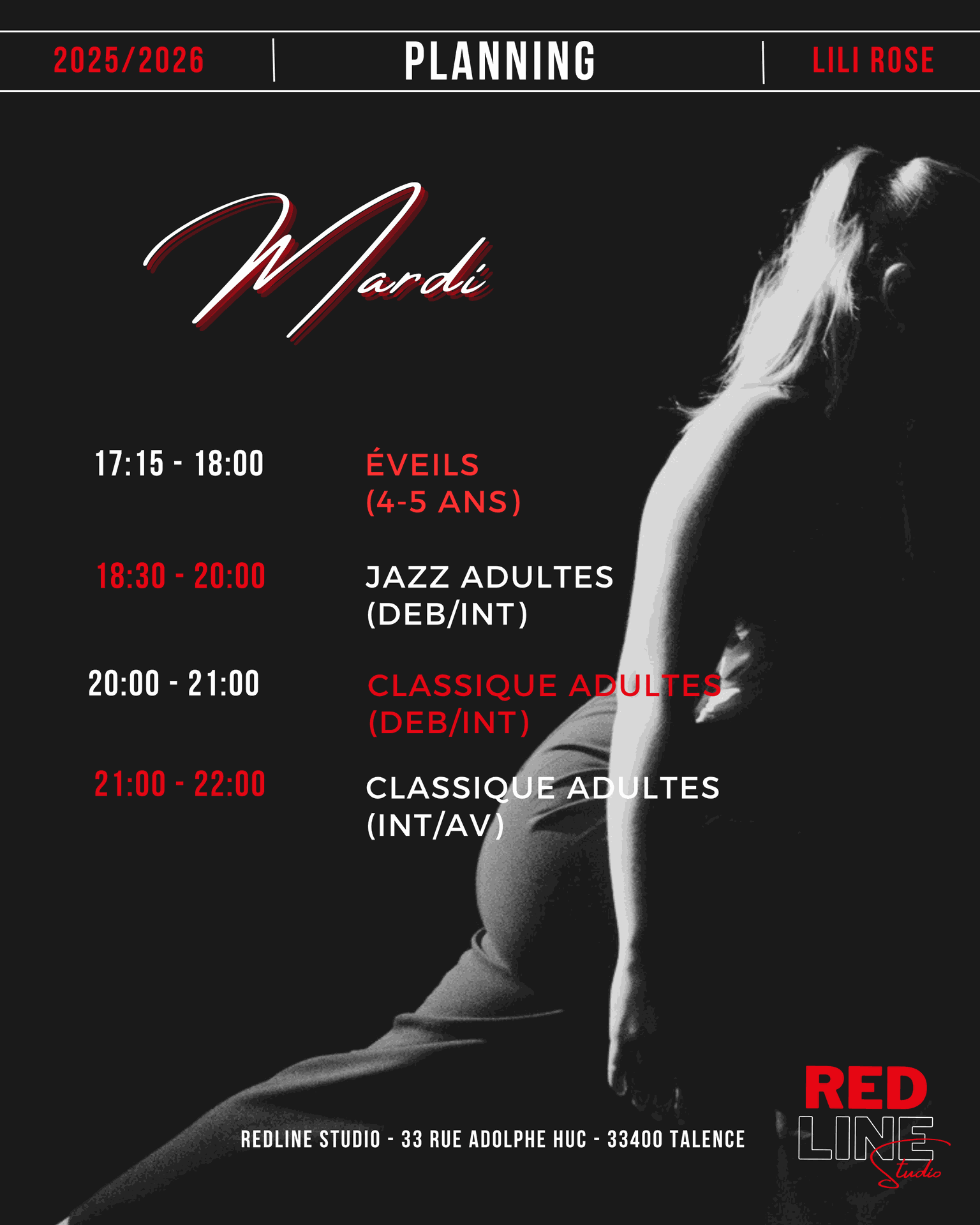 Planning Cours de danse 2025-26